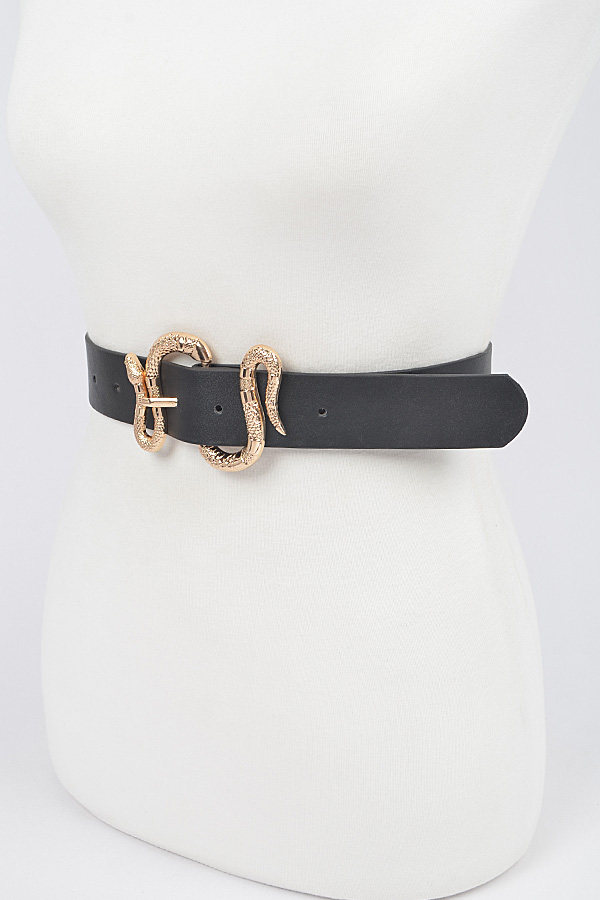 PB7741 BLACK SILVER Snake Buckle Belt - Fashion Belts