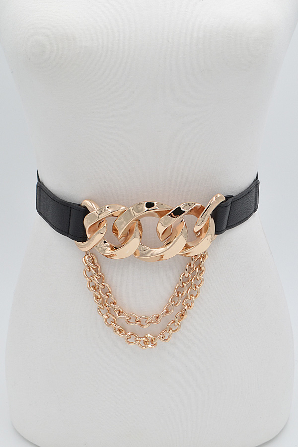 PB7765 BLACK GOLD Drop Cross Chain Elastic Belt - Fashion Belts
