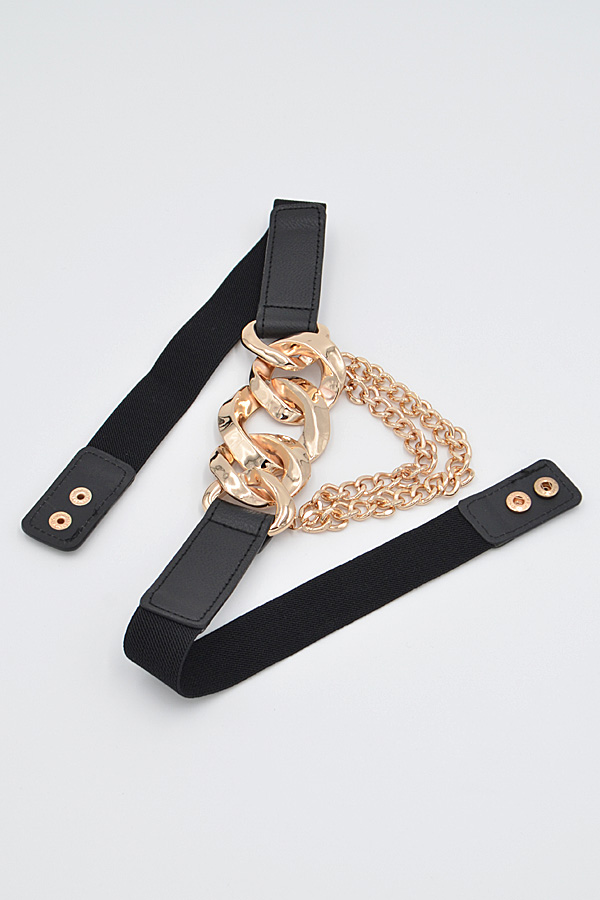 PB7765 BLACK GOLD Drop Cross Chain Elastic Belt - Fashion Belts