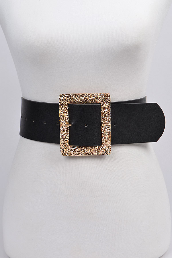 PB7785 BLACK GOLD Glitter Rectangle Belt. - Fashion Belts