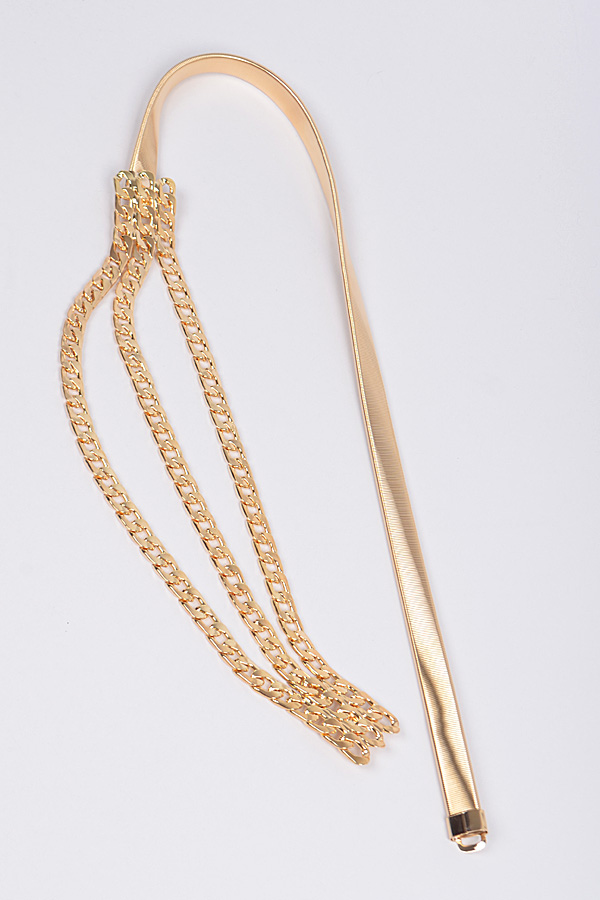 PB7848 GOLD Oversized Spring Belt w/ Three layered chains. - Chain Belts