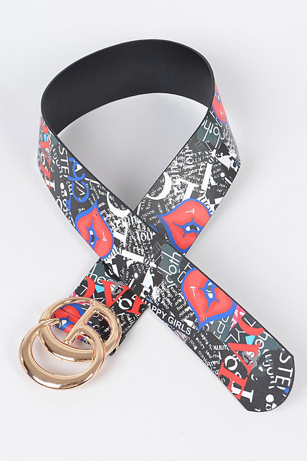 PB7955 MULTICOLOR Black Graffiti Belt. - Fashion Belts