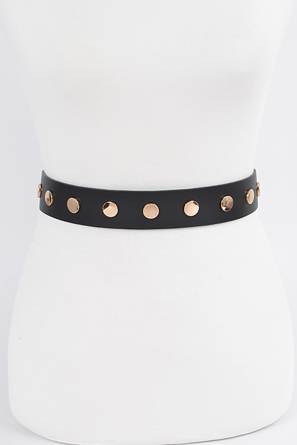 PB7998 BLACK GOLD Round Metal Studded Waist Belt - Fashion Belts