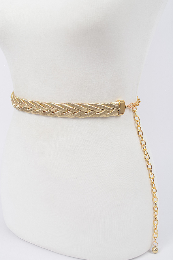PB8250 GOLD Braided Metallic Stretch Belt - Fashion Belts