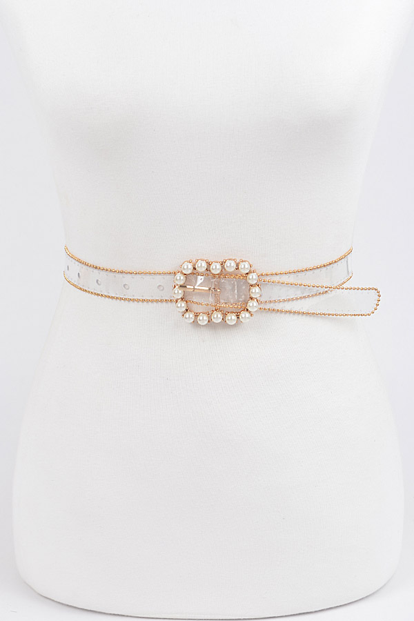 PB8433 GOLD Transparent Pearl OO Buckle Belt - Fashion Belts