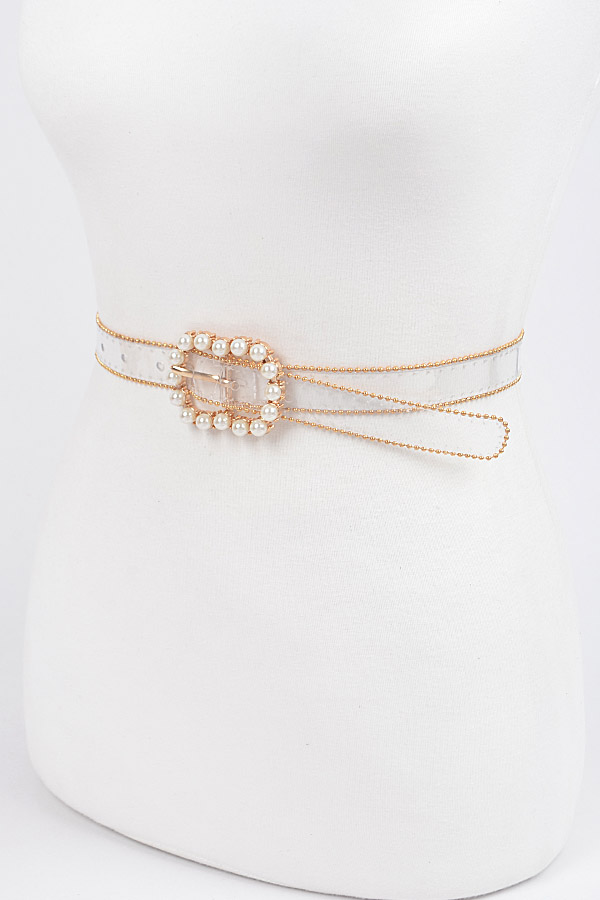 PB8433 GOLD Transparent Pearl OO Buckle Belt - Fashion Belts