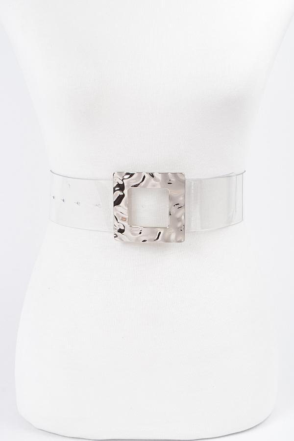 PB8751 GOLD CLEAR Square Metal Buckle Clear Belt - Belts