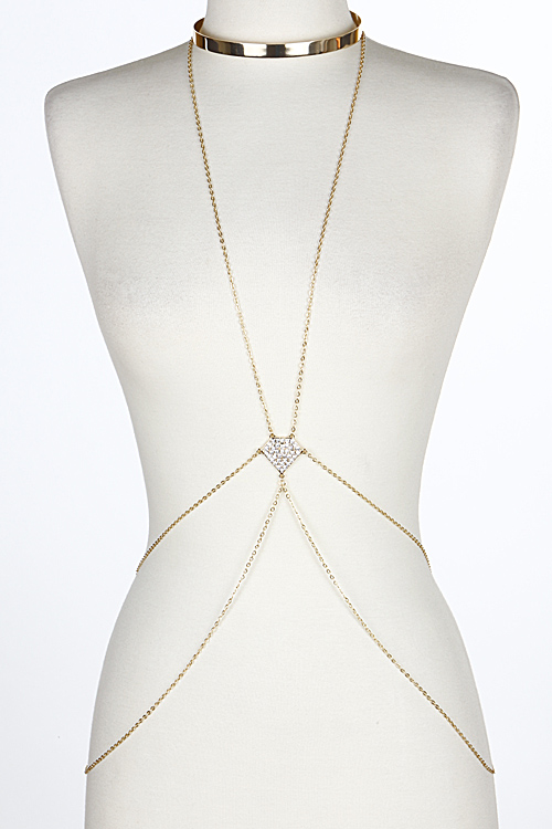 PC1008 GOLD Multi Layered Body Chain With Diamond Piece 6CCB8 - Body Chains
