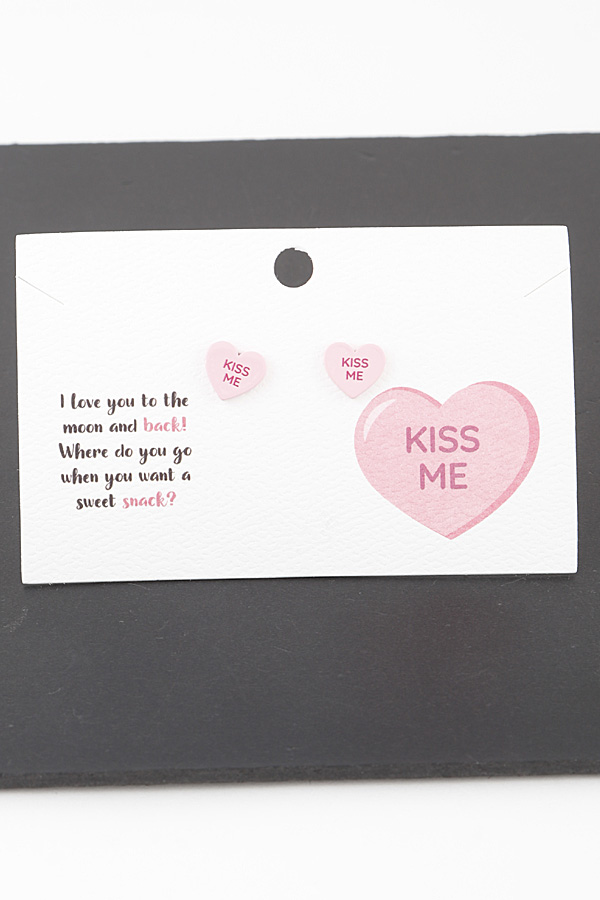 PE2781 GOLD PINK Kiss Me Heart Stud Earrings