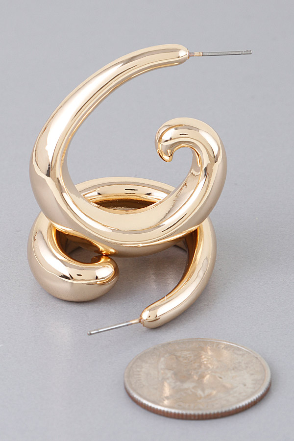 PE70324 GOLD Shiny Wave Curl Hoop Earrings