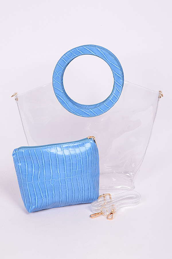 PP6926 BLUE Round Handle PVC bag - Fashion Handbags