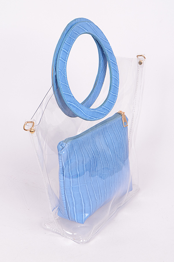 PP6926 BLUE Round Handle PVC bag - Fashion Handbags