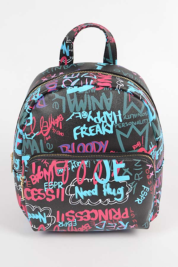 PP7023 BLACK Multi Letter Backpack.
