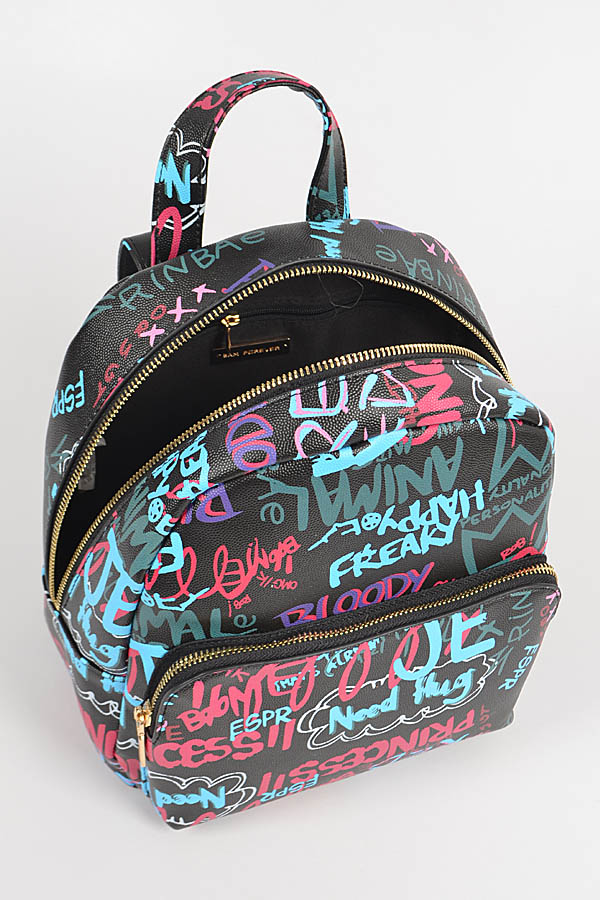 PP7023 BLACK Multi Letter Backpack.