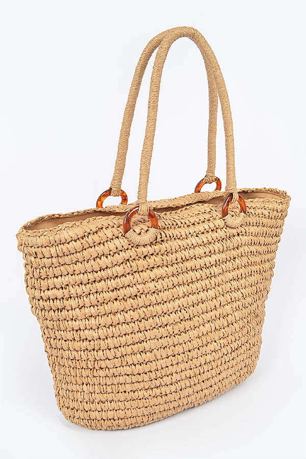 PP7035 IVORY Straw Like Basket Tote Bag - Fashion Handbags