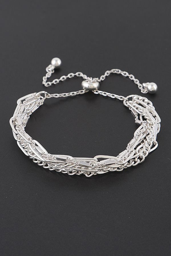 QB1501 SILVER Multi Layered Chain Bracelet - Chain/Strand
