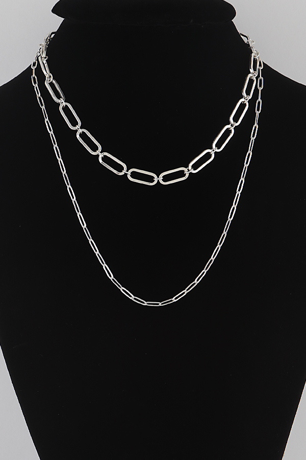 QN4189 W SILVER Multi Chain Necklace - Chain Necklaces
