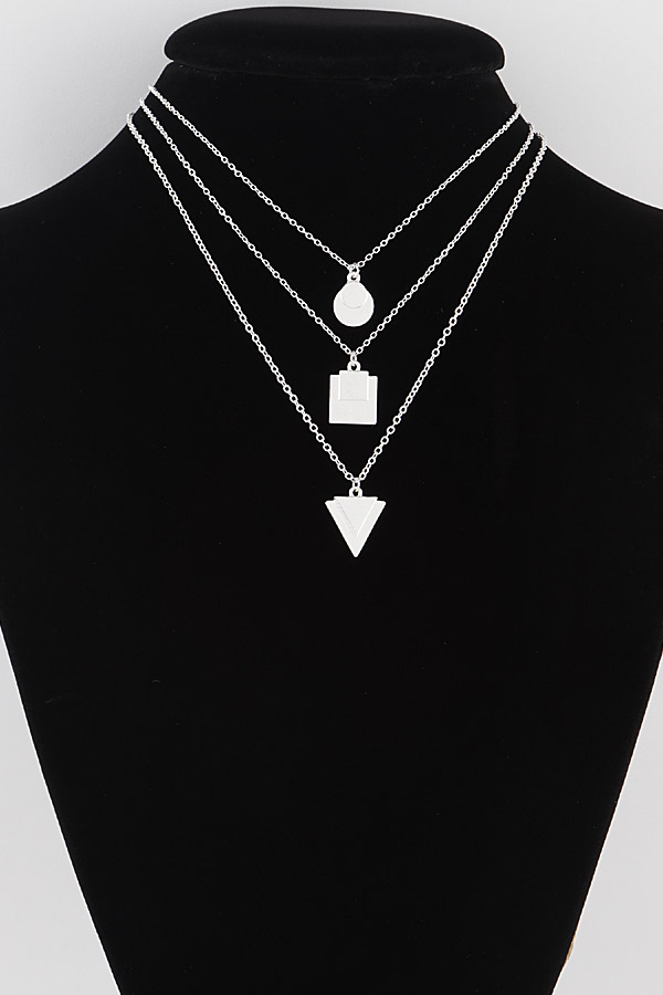 QN4440 W SILVER Triple Shape Pendant Necklace - Necklaces