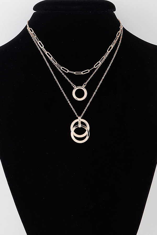 QN4619 GOLD Triple Disc Drop Chain Necklace - Necklaces