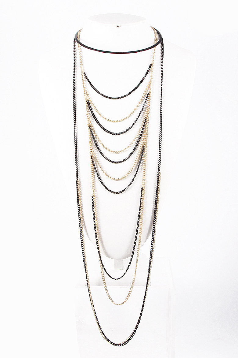 RNE3391 ANTIQUE GOLD Long Drip Chain Necklace 4HBB2 - Choker Necklaces