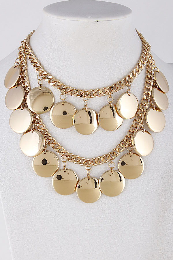SA0341 GOLD Gypsy Style Necklace With Circle Details 8FBC8 - Statement ...