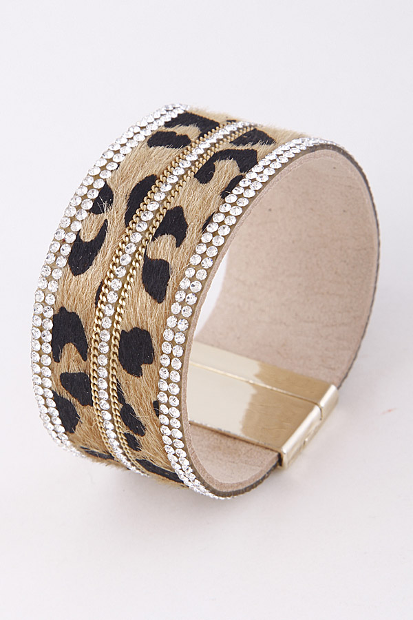 SB7114 LIGHT BROWN Leopard Print Bracelet With Rhinestone Details 8KAC9 ...
