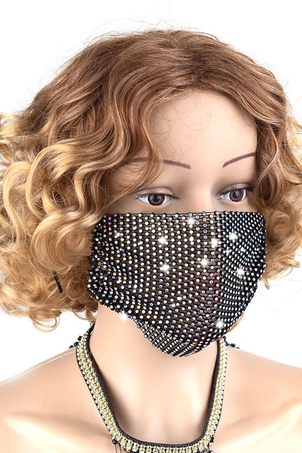 TT8463 BLACK Rhinestone Mesh Fashionable Mask. - COVID 19