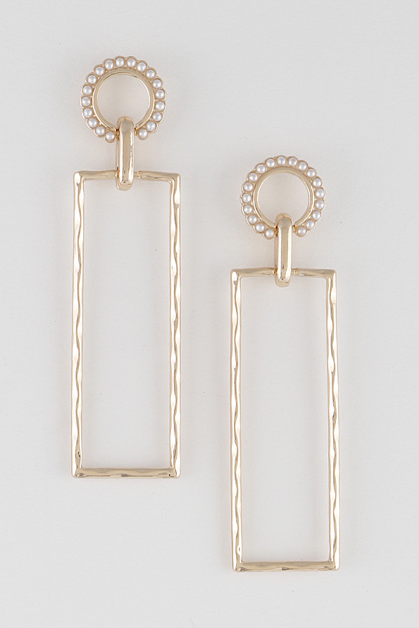 UE3668 GOLD CREAM Hammered Open Cut Rectangle Drop Earrings - Dangle ...