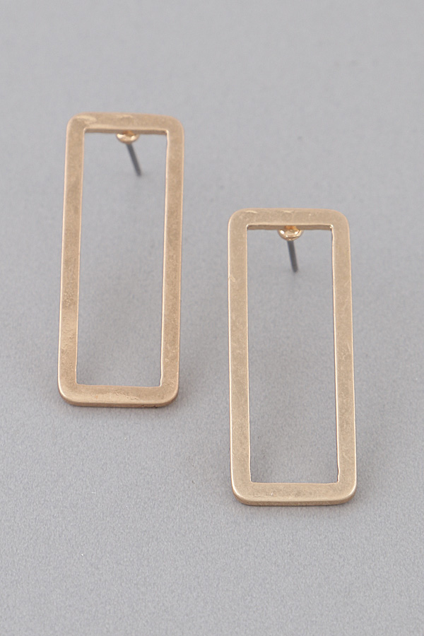 VER4168 W GOLD Simple Rectangle Frame Earrings - Stud Earrings