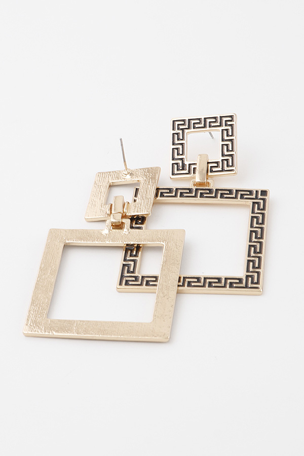 YE3336 GOLD Double Greek Key Frame Earrings