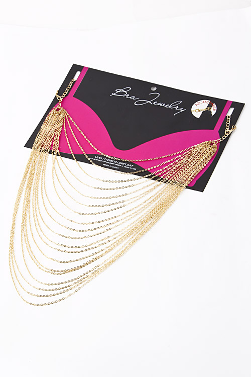 YU2010 GOLD Multiple Chain Drape Layered Bra Jewelry 5DBG5 - Body Chains