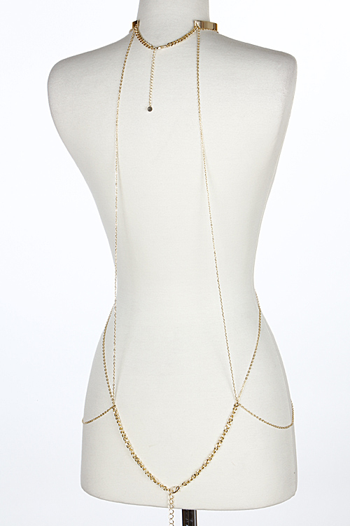 PC1008 GOLD Multi Layered Body Chain With Diamond Piece 6CCB8 - Body Chains